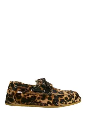 AMI Paris Leopard-printed Cowhide Leather Boat Shoes - Brown