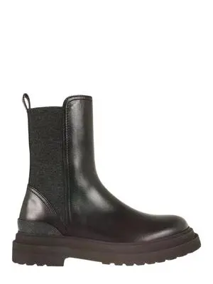 Brunello Cucinelli Monili-trim Leather Ankle Boots - Brown
