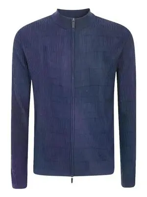 Emporio Armani Ribbed Wool Zip-up Cardigan - Blue