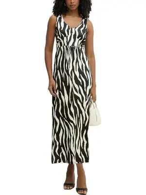 MORGAN Zebra Print Lace-up Maxi Dress - Black