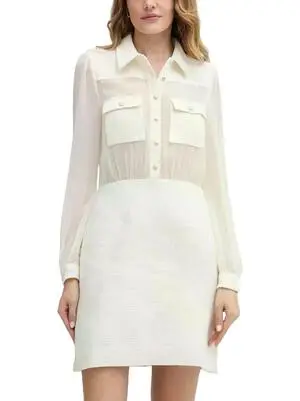 MORGAN Tweed-panelled Sheer-sleeve Mini Dress - Neutrals