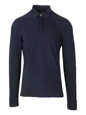 Armani Exchange Long-sleeve Logo-embroidered Polo Shirt - Blue