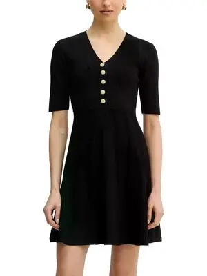 MORGAN Button-embellished Pleated Mini Dress - Black