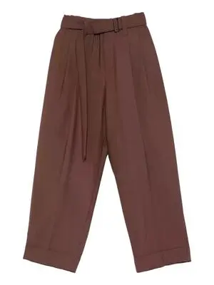 Brunello Cucinelli Belted Pleated Trousers Brown