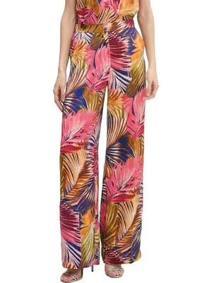 MORGAN Leaf Print Palazzo Pants - Pink