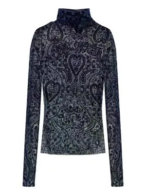 Off-White Paisley Mesh Top - Blue