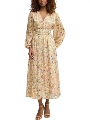 MORGAN Paisley-print V-neck Midi Dress - Neutrals