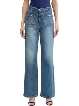 MORGAN Button-pocket Wide-leg Jeans - Blue