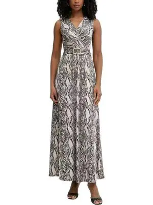 MORGAN Snake-print Belted Maxi Dress - Neutrals