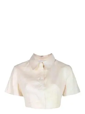 Matthew Bruch Cream Linen Cropped Open-back Shirt - Neutrals
