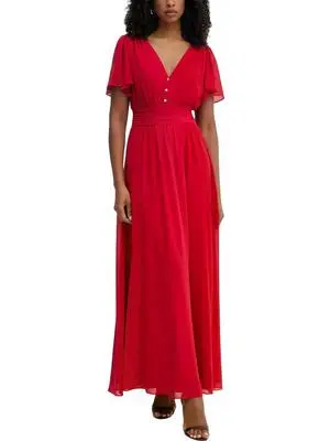 MORGAN Morgan Shirred V-Neck Maxi Dress