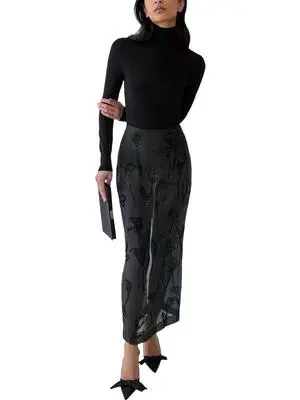 Carolina Herrera Embroidered Organza Midi Skirt - Black