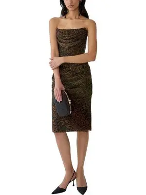 Carolina Herrera Leopard-print Strapless Draped Midi Dress - Brown