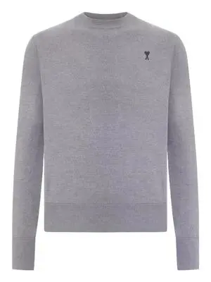 AMI Paris AMI Paris Wool Crew Neck Sweater With Ami De Coeur Embroidery Grey