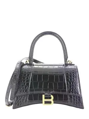Balenciaga Hourglass Crocodile Embossed Top Handle Bag - Black