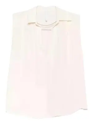 Imperial Sleeveless V-neck Top With Classic Collar And Box Pleat - Neutrals