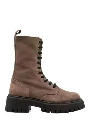 GISEL B Lace Up Suede Boots - Brown