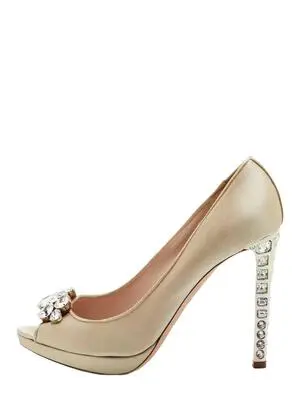 Miu Miu Crystal Embellished Peep-toe Stiletto Pumps - Neutrals
