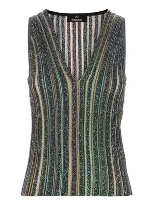 Missoni Sleeveless V-neck Ribbed Top With Sequins - Black