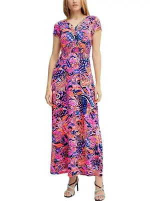 MORGAN Paisley-print Shirred Maxi Dress - Blue