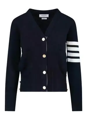 Thom Browne 4-bar Stripe Merino Wool V-neck Cardigan - Blue