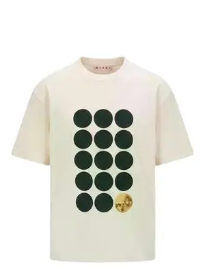 Marni White Cotton T-shirt With Planet-print - Neutrals