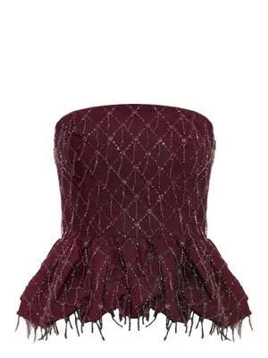 ROTATE BY BIRGER CHRISTENSEN Strapless Beaded Peplum Top - Red