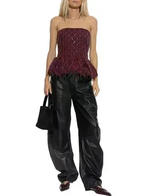 ROTATE BY BIRGER CHRISTENSEN Strapless Beaded Peplum Top - Red