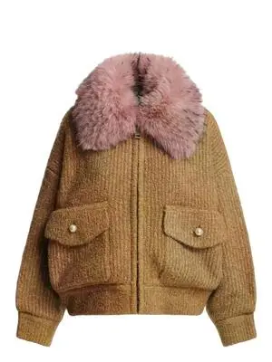 Essentiel Antwerp Faux-fur Collar Bouclé Cardigan - Brown