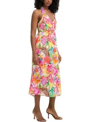 MORGAN Floral Print Halterneck Midi Dress - Neutrals