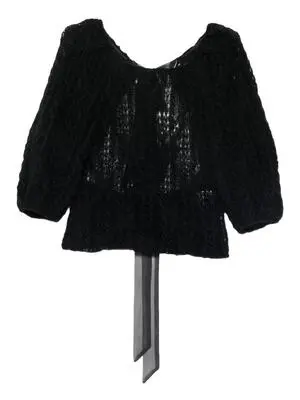 PAULINE DUJANCOURT Crochet-knit Open-back Puff Sleeve Top - Black