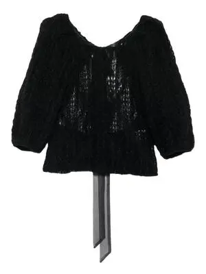 PAULINE DUJANCOURT Crochet-knit Open-back Puff Sleeve Top - Black