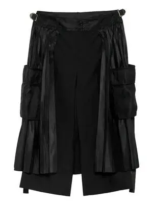 Sacai Pleated Overlay Cropped Trousers - Black