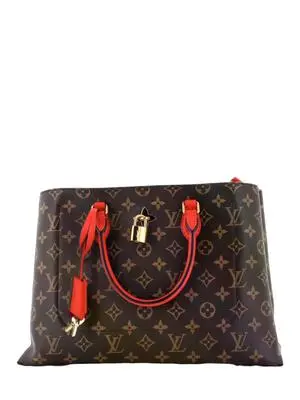 LOUIS VUITTON Flower Monogram Canvas With Leather Tote Bag - Red