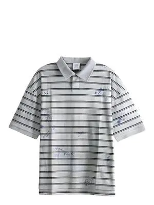 Vetements Striped Polo Shirt With Graphic Print - Grey