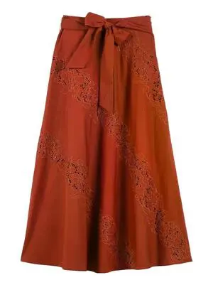 TWINSET Long Poplin And Broderie Anglaise Skirt - Brown