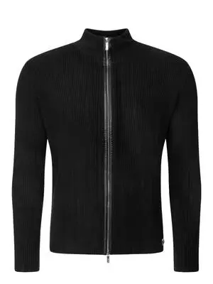 Karl Lagerfeld Ribbed-knit Zip-up Cardigan - Black