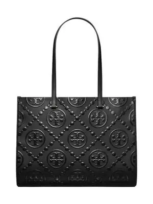Tory Burch Monogram Embossed Leather Tote Bag - Black/black