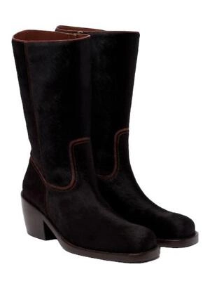 Dries Van Noten Calf Hair Mid-calf Block Heel Boots - Brown