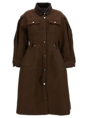 Simone Rocha Midi Workwear Dress With Pearl And Crystal Appliqués - Marrone