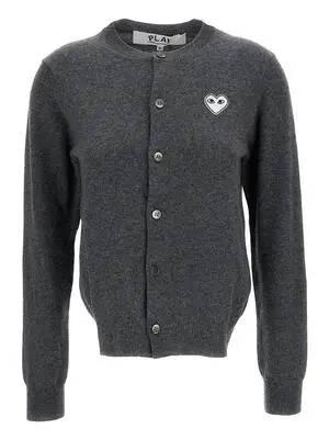 Play Comme Des Garcon Crew Neck Cardigan With Heart Emblem - Grey