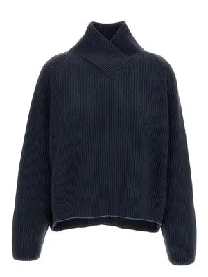 Dusan Oversized Cashmere Crossover Neck Sweater - Blu