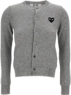 Play Comme Des Garcon Crew Neck Cardigan With Heart Logo - Grey