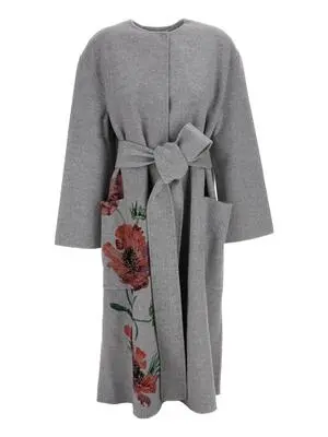 Erdem Double-weight Wool Coat With Floral Print - Grey