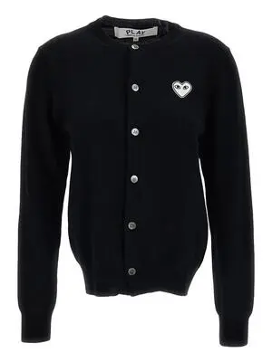Play Comme Des Garcon Cardigan Crew Neck With Heart Emblem - Black