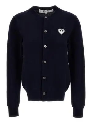 Play Comme Des Garcon Comme Des Garçons Play Crew Neck Cardigan With Heart Emblem Blue