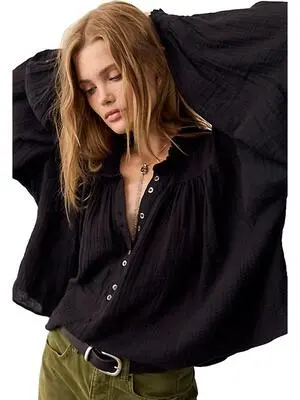 Free People We The Free Sundown Blouse Washed Black