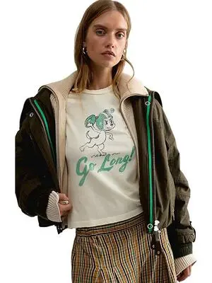 Daydreamer Go Long Puppy Graphic T-shirt - Ivory Green Combo