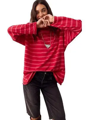 Free People Nevada Striped Long-Sleeve Tee By We The Free Scarlet Combo