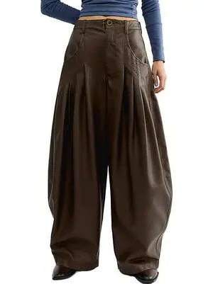 Free People Vegan Leather Trousers - Rusty